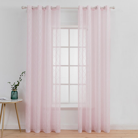 Fancy Trellis Pink Detailed Embroidered Sheer Curtain