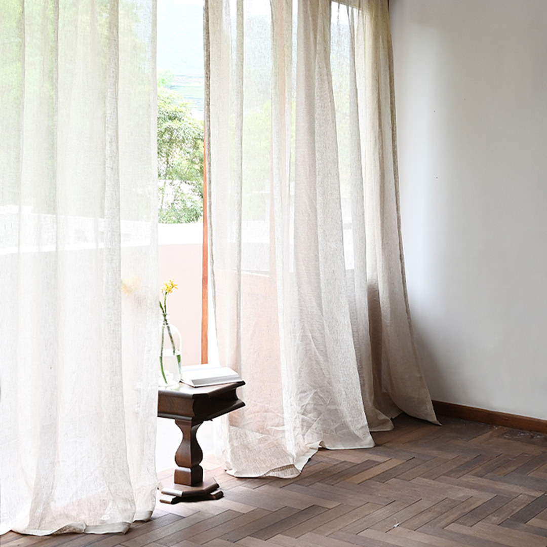 Zen Garden Pure Flax Linen Natural Colour Sheer Curtain