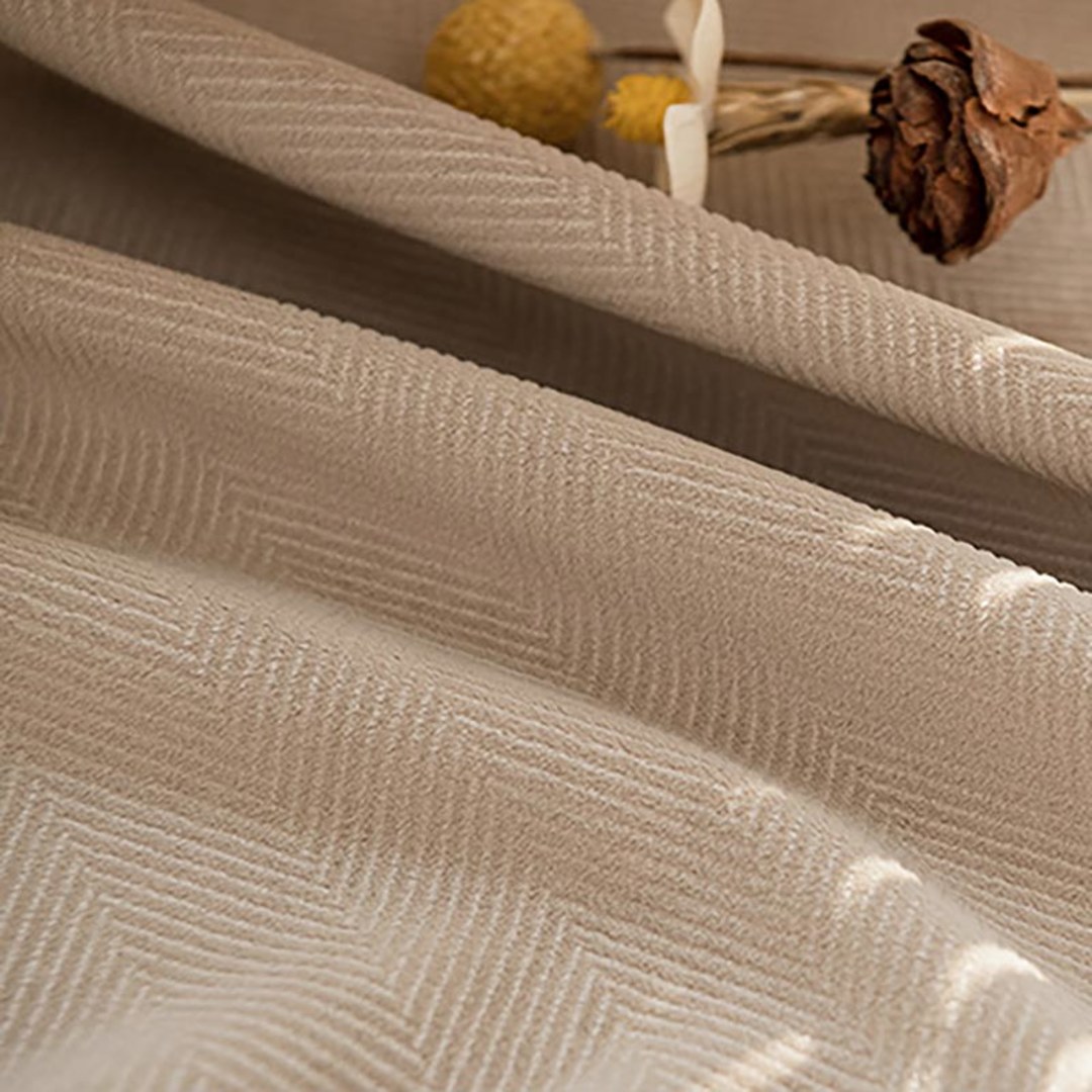 Sunnyvale Herringbone Mocha Textured Velvet Blackout Curtain