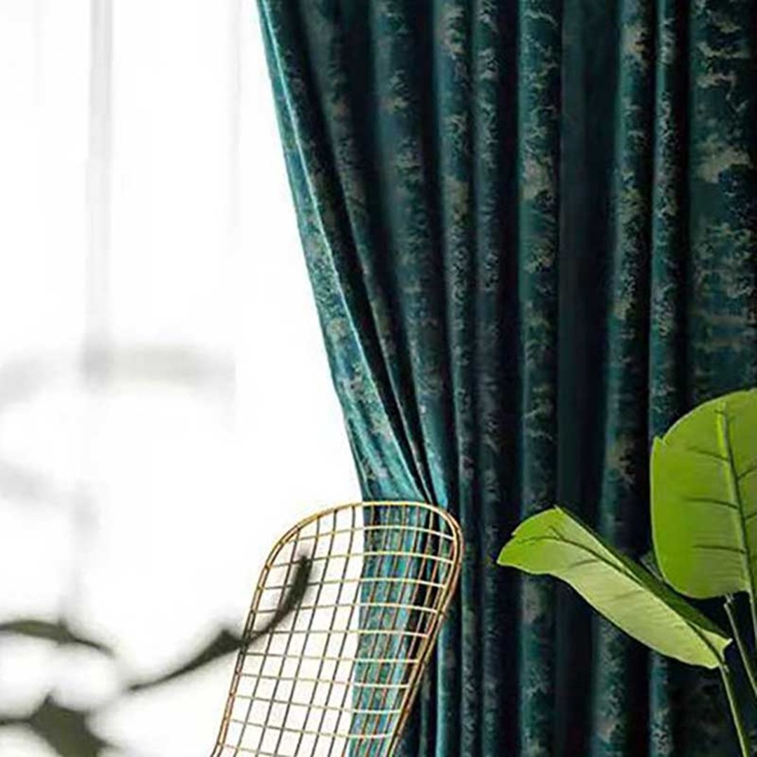 Simply Shine Dark Green Metallic Gold Textured Velvet Curtain
