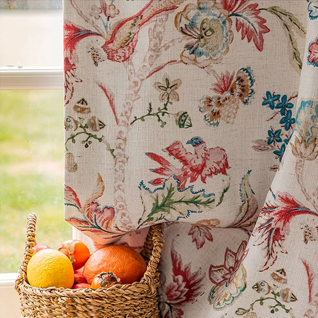 Botanical Bliss Multi Colour Red Floral Blackout Curtains