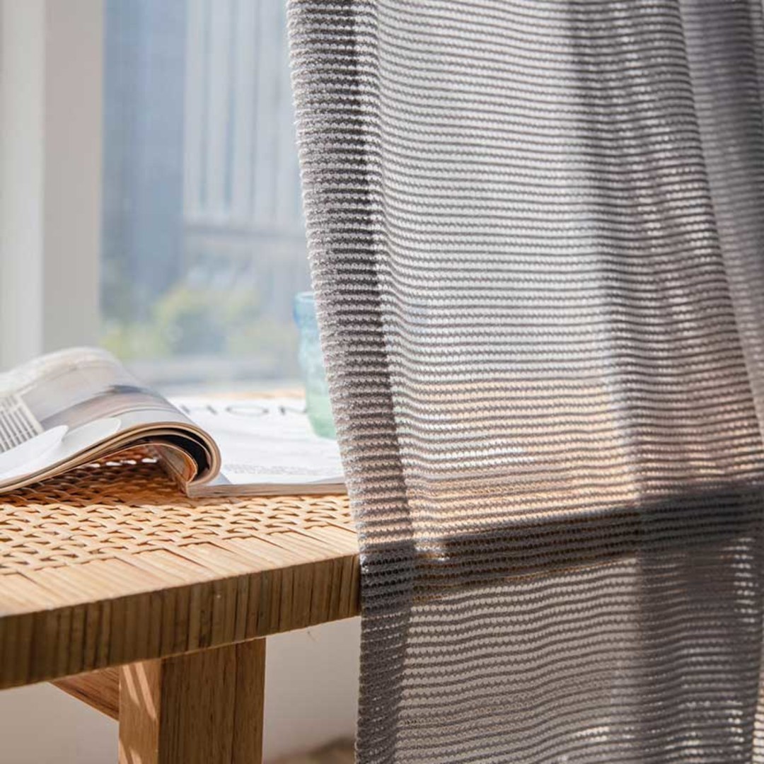 Sleek Flow Horizontal Striped Grey Net Curtain