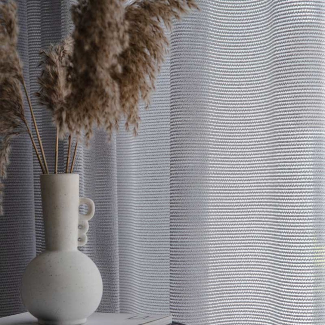 Sleek Flow Horizontal Striped Grey Net Curtain