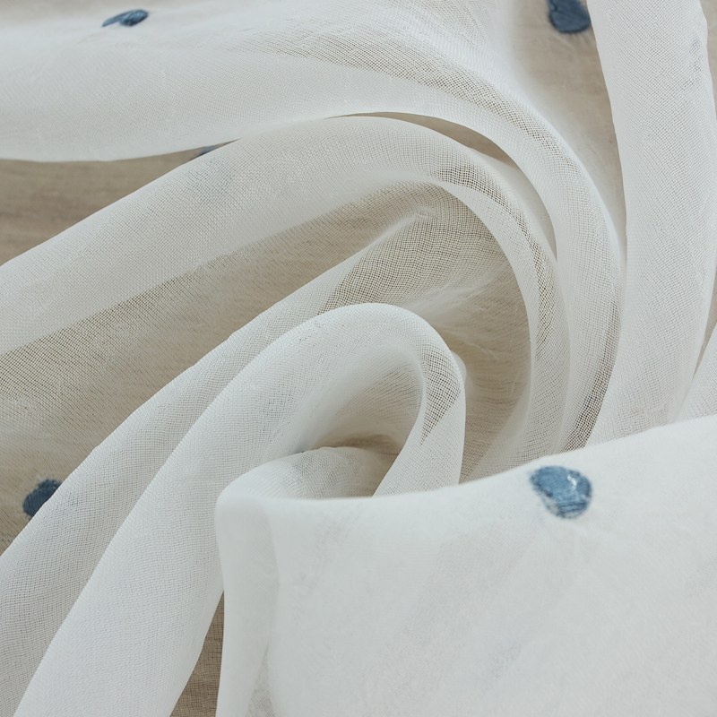 Sprinkled Hearts Blue Textured Embroidered Sheer Voile Curtain