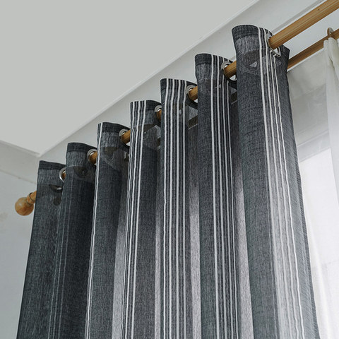 Urban Melody Striped Charcoal Grey Voile Curtain