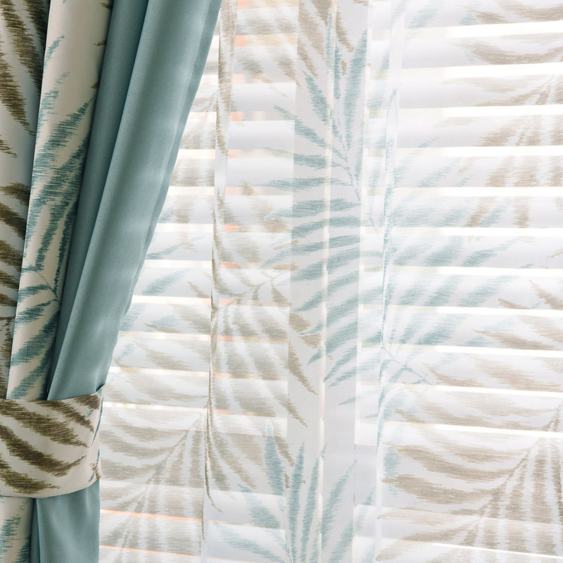 Palm Tree Leaves Blue Sheer Voile Curtain