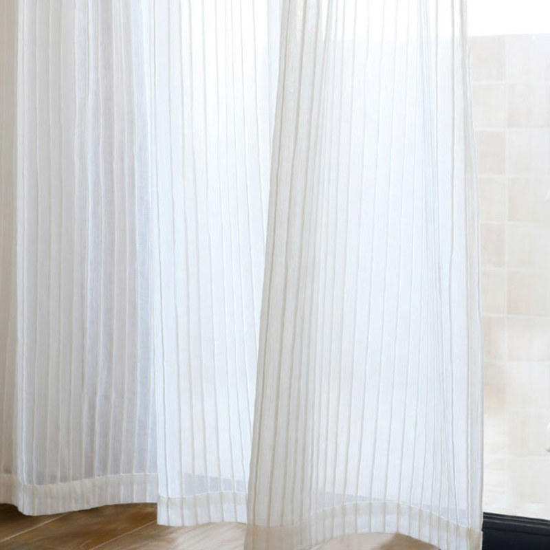 Scandinavian Striped White Cotton Sheer Voile Curtain