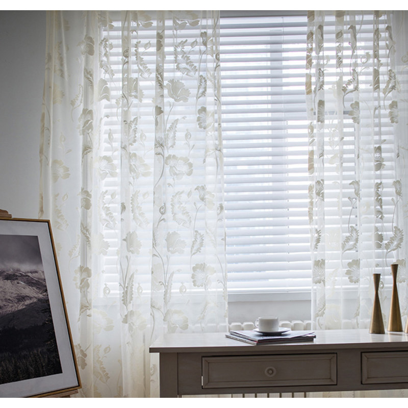 Eden Flower Jacquard Cream Heavy Net Curtains