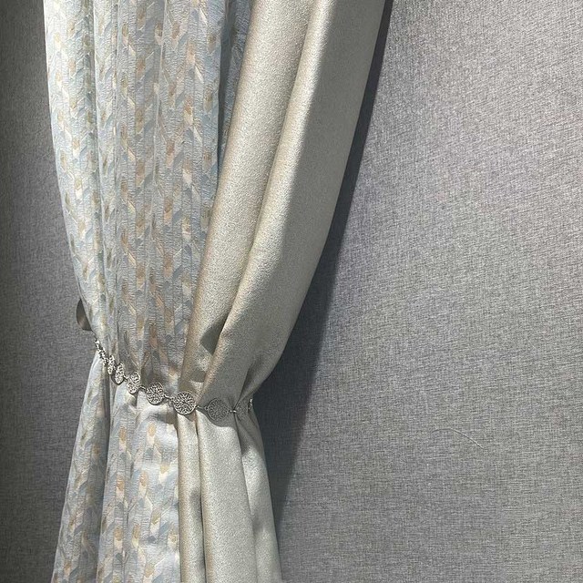 Alpine Luxury Jacquard Ice Blue Geometric Curtain with Gold Details