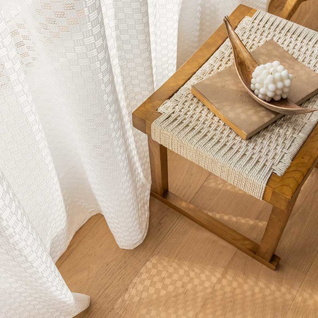 Checkerboard Cream White Lace Net Curtain