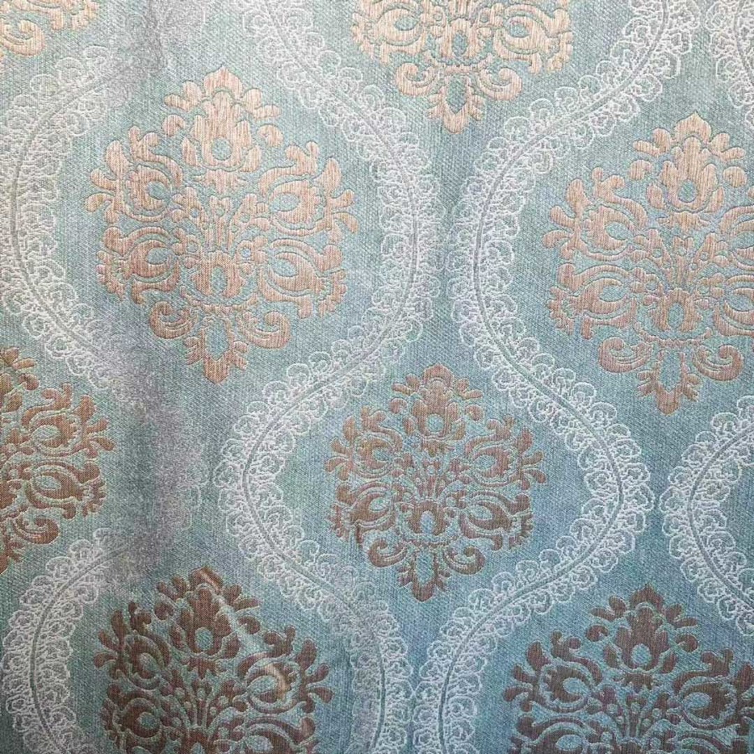 Legacy Luxury Chenille Damask Light Brown & Duck Egg Blue Curtain