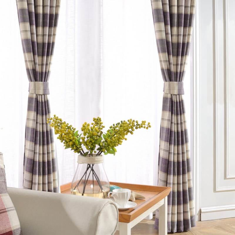 Cosy Plaid Check Light Purple Chenille Curtain | Voila Voile®