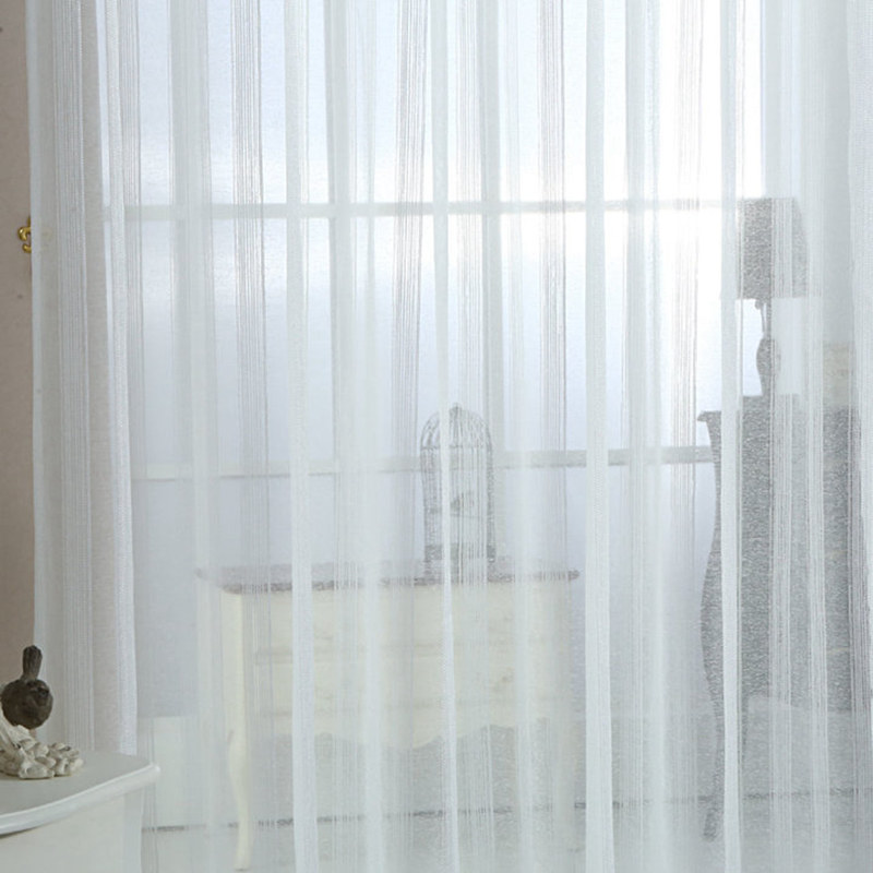 Silver Shimmery Striped White Sheer Curtain | Voila Voile®