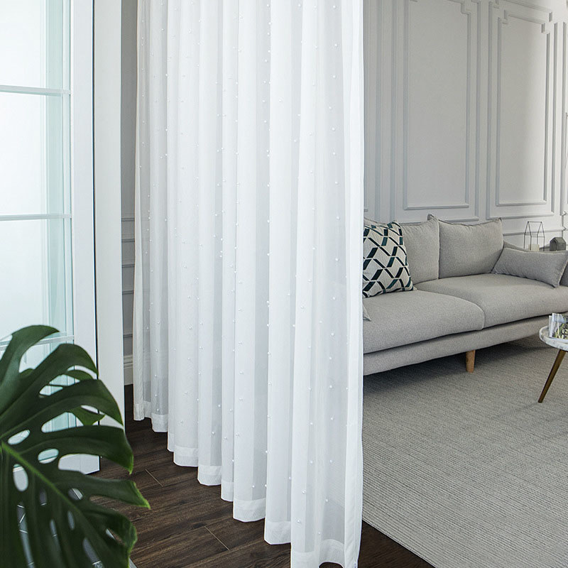 Glass Pearl Beaded White Shimmering Sheer Curtain | Voila Voile®