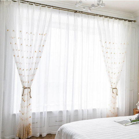 Flipped Gold Peacock Embroidered Sheer Net Curtain