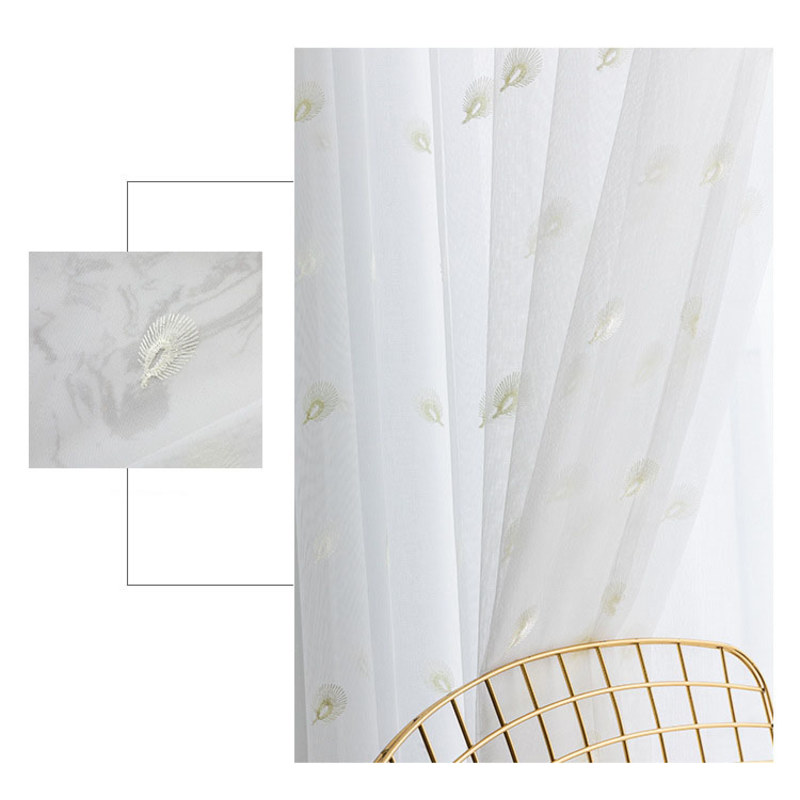 Flipped Pastel Yellow Peacock Embroidered Sheer Curtain