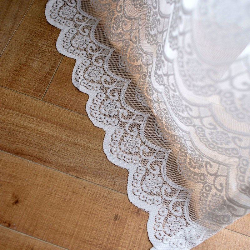 Chelsea Scalloped Design White Jacquard Semi Sheer Curtain