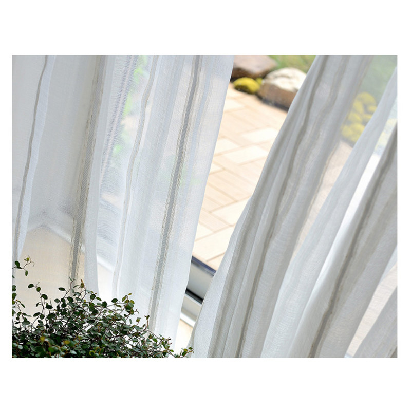 Merlin Vertical White Stripe Cream Sheer Voile Curtain | Voila Voile®