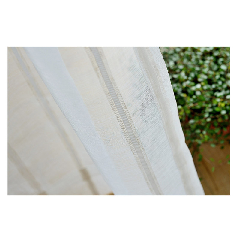 Merlin Vertical White Stripe Cream Sheer Voile Curtain | Voila Voile®