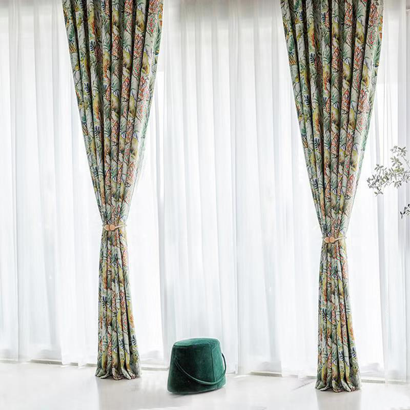 Alexsandra Colorful Leaves Flowers Birds Vibrant Multi Colored Curtain