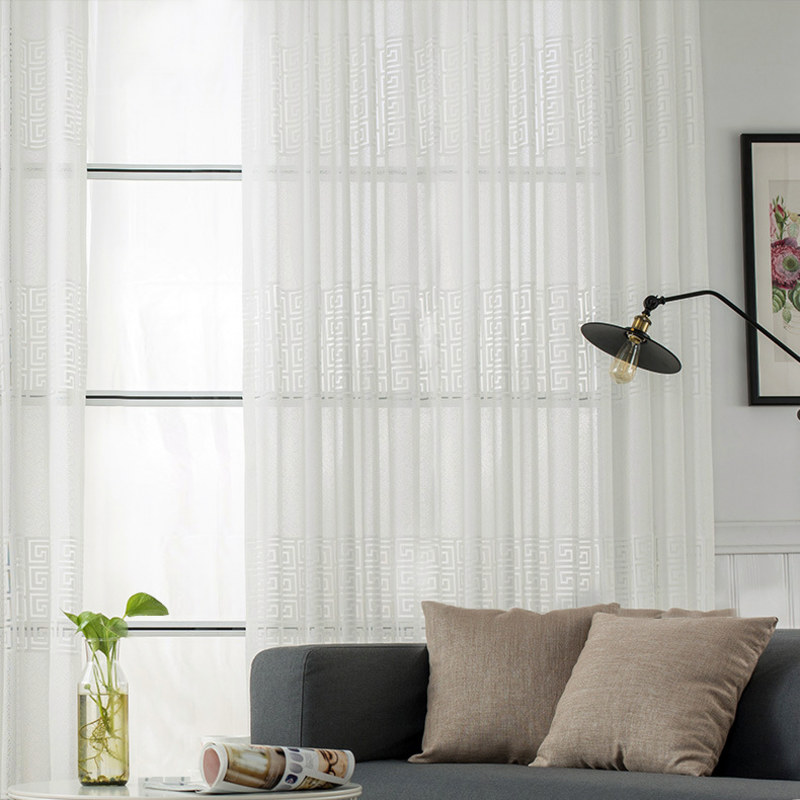 Greek Key Ivory White Heavy Net Curtain