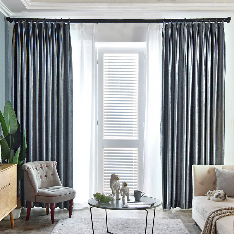 Luxury Metallic Blue Gray Blackout Velvet Curtain Drapes