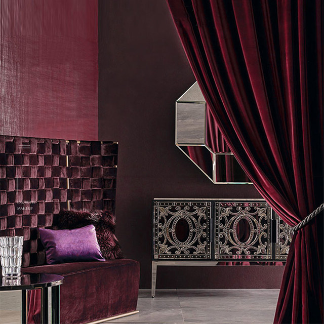 Premium Roses and Wine Burgundy Red Velvet Curtain Drapes