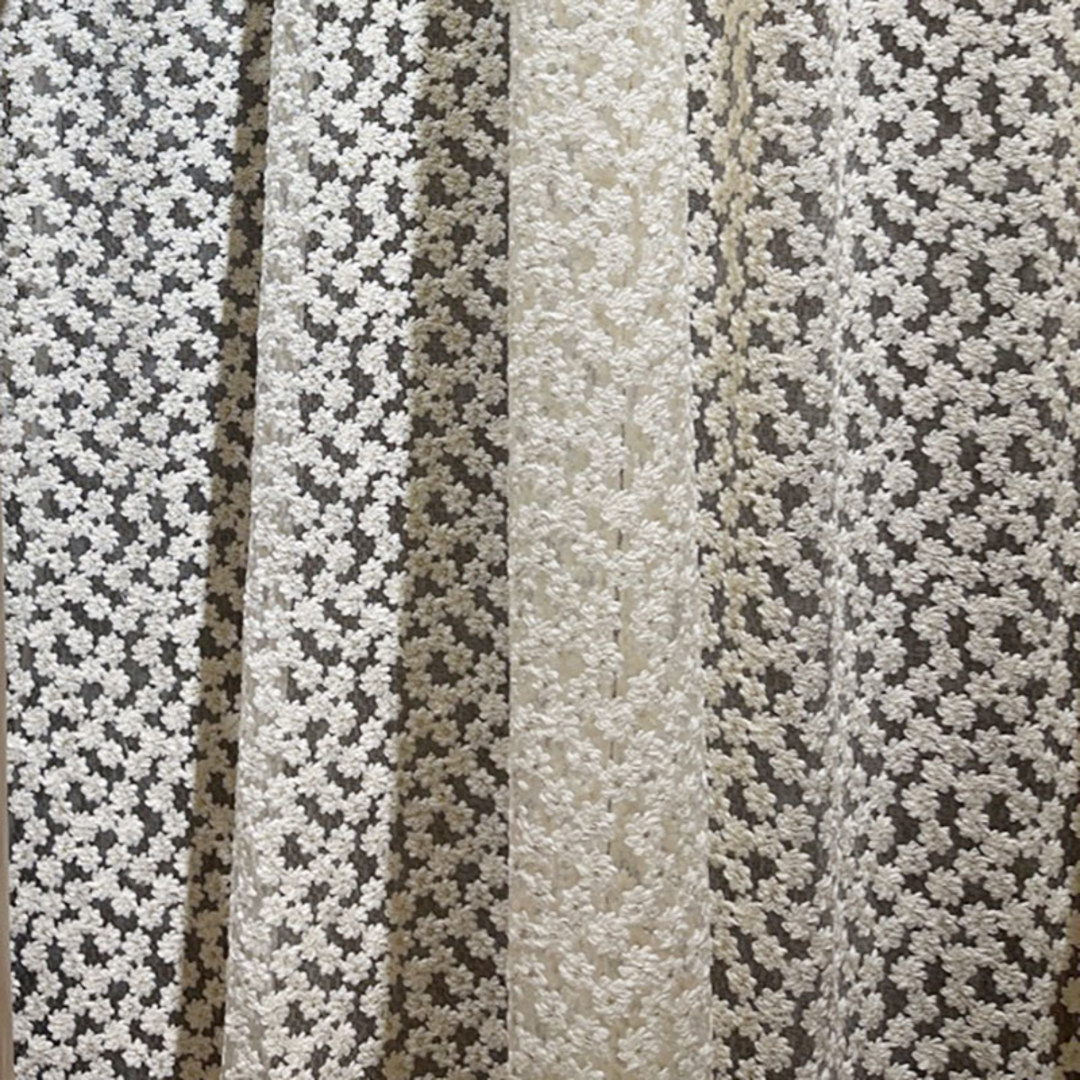 Summertime Embroidered Daisy Ivory White Sheer Curtain with Gold Details