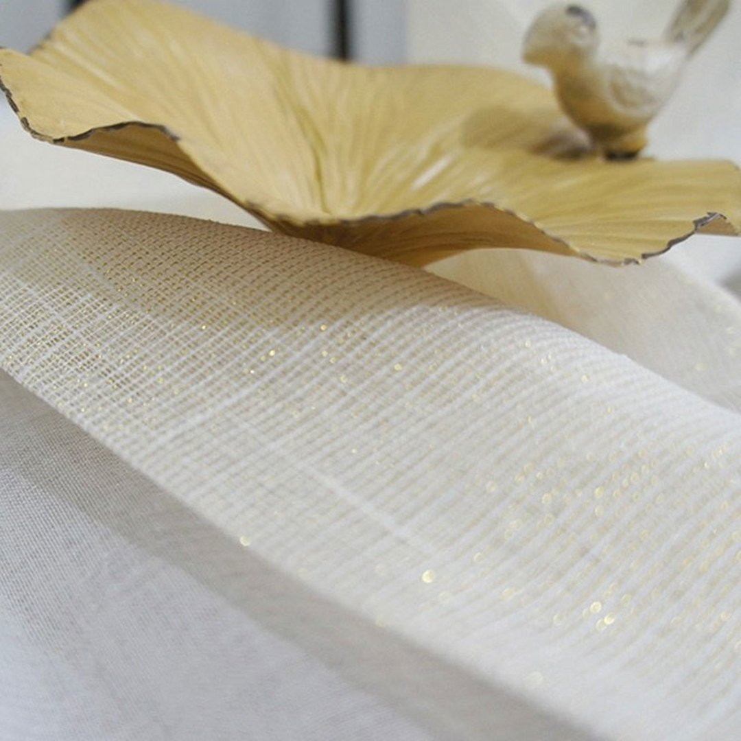Subtle Gold Textured Sheen Cream Sheer Curtain