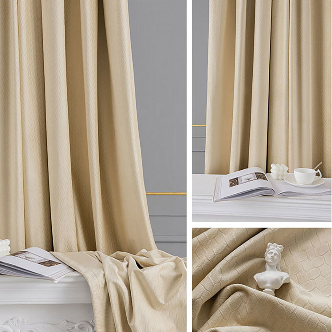 Scandinavian Basketweave Cream Beige Embossed Velvet Blackout Curtains