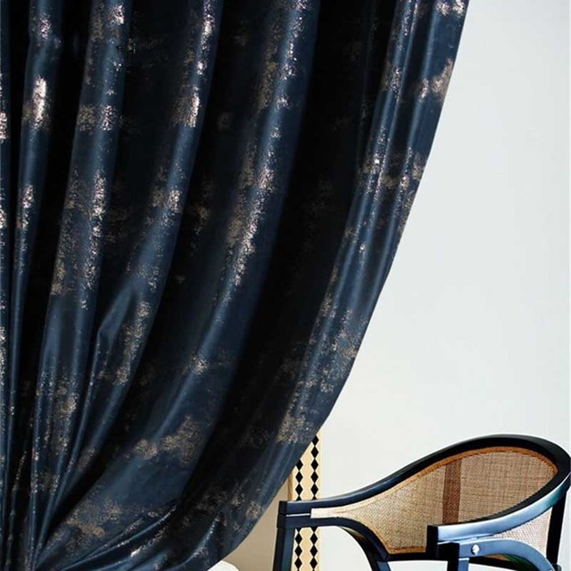 Sparkle Life Gold Glitter Navy Blue Velvet Blackout Curtain Drapes