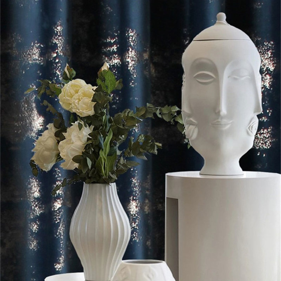 Sparkle Life Gold Glitter Navy Blue Velvet Blackout Curtain Drapes