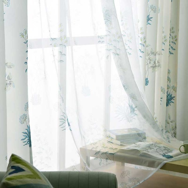 Springfield Turquoise and Green Print Floral Sheer Curtain