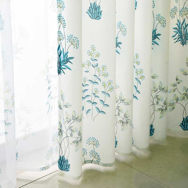 Springfield Turquoise and Green Print Floral Sheer Curtain