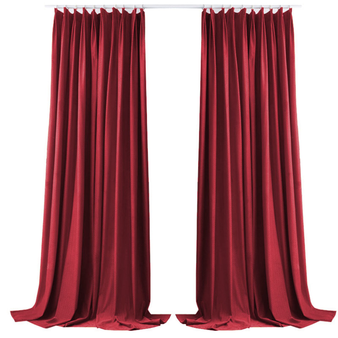 Scandinavian Basketweave Rose Red Embossed Velvet Blackout Curtains