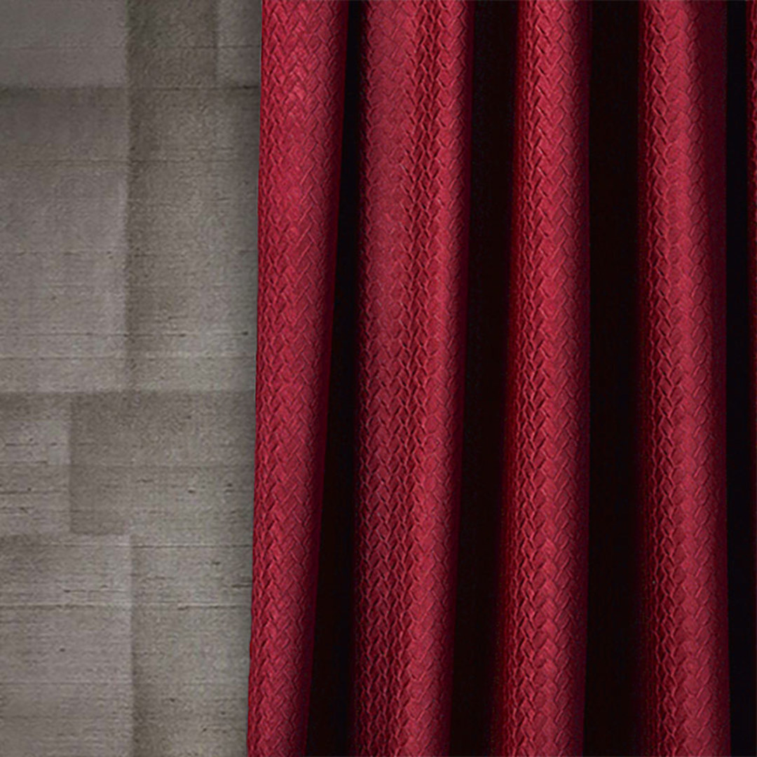 Scandinavian Basketweave Rose Red Embossed Velvet Blackout Curtains