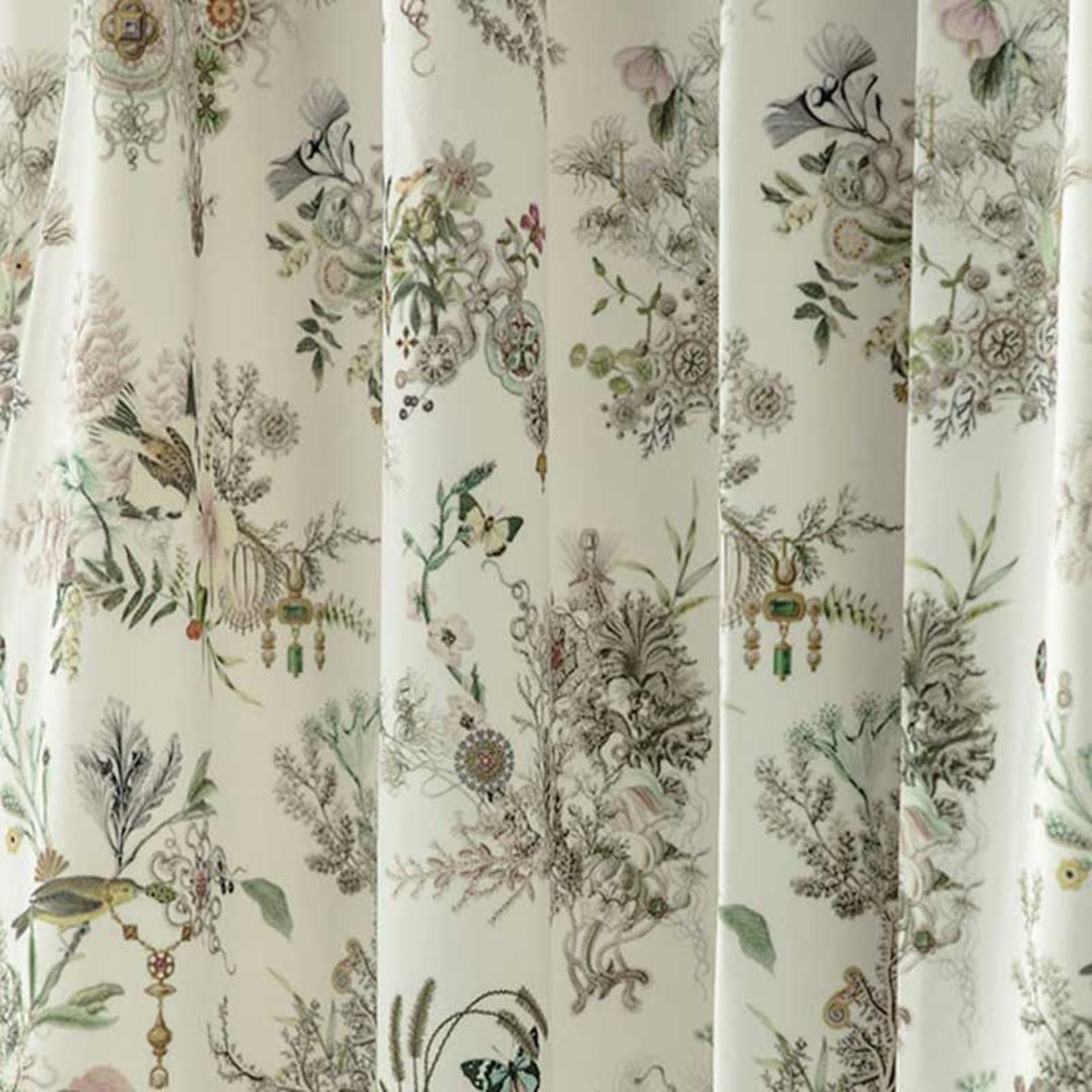 Butterfly Garden Cream Floral Velvet Curtain