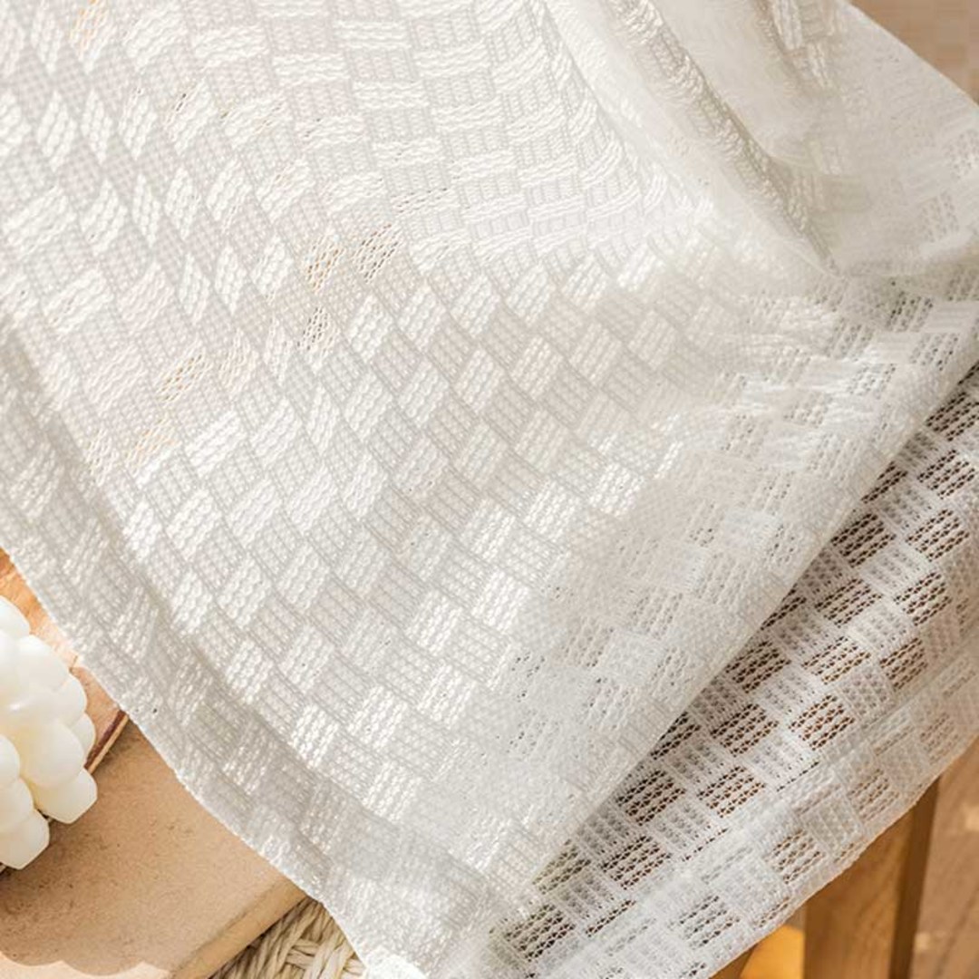 Checkerboard Cream White Lace Net Curtain