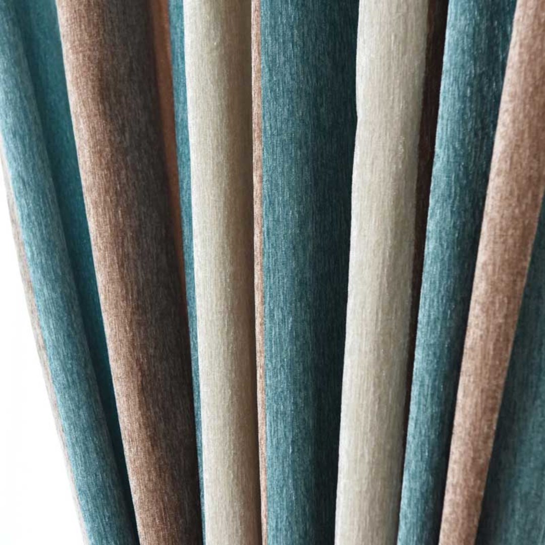 Sunshine Double Sided Blue Brown Bold Striped Chenille Curtain