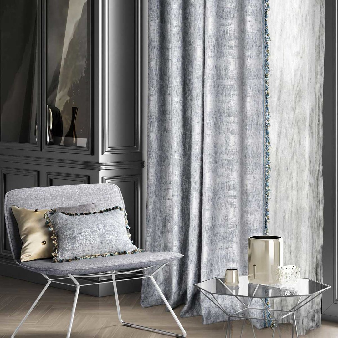 Luxury Jacquard Pewter Grey Damask Curtain