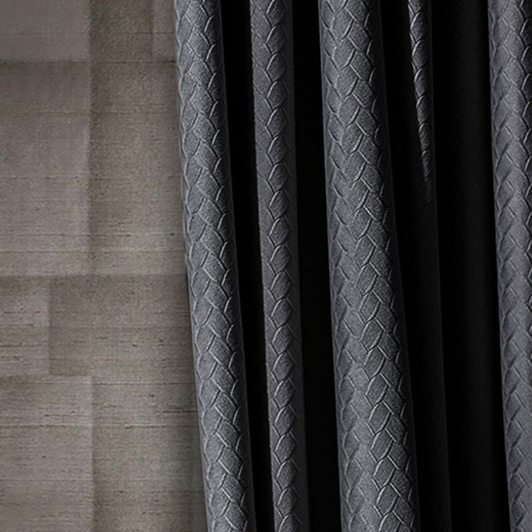 Scandinavian Basketweave Charcoal Dark Gray Embossed Velvet Blackout ...