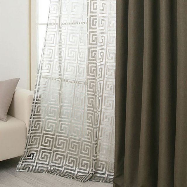 Greek Key Black and Gold Mesh Net Curtain