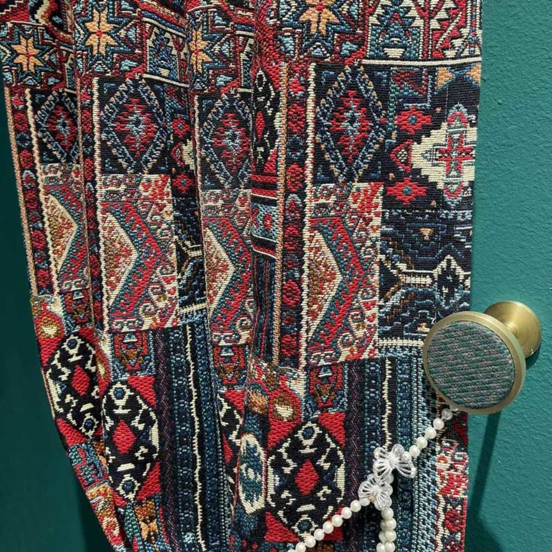 BOHO Rhapsody Multi Color Red Geometric Curtain