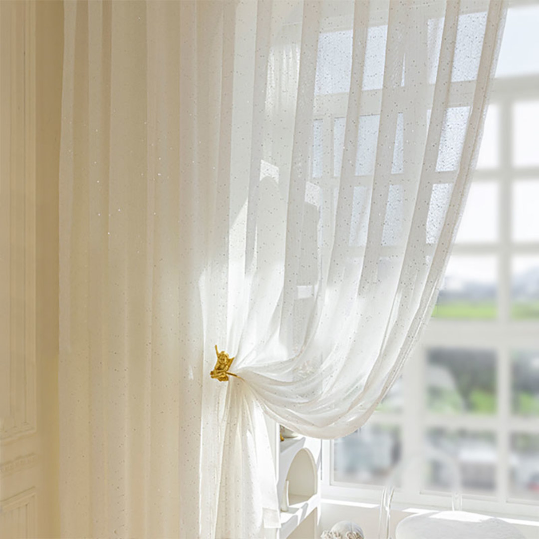 Starlet Silver Sequin Ivory White Mesh Net Curtain