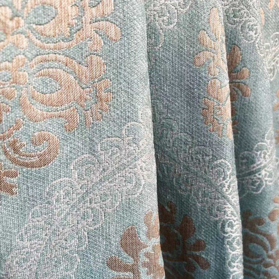 Legacy Luxury Chenille Damask Light Brown & Duck Egg Blue Curtain