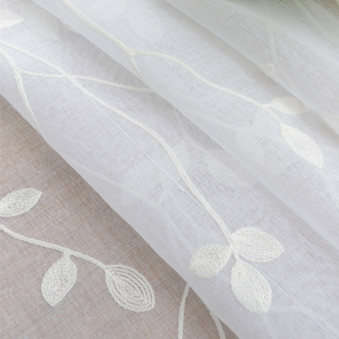 Love Fantasy Embroidered White Leaf Sheer Curtain