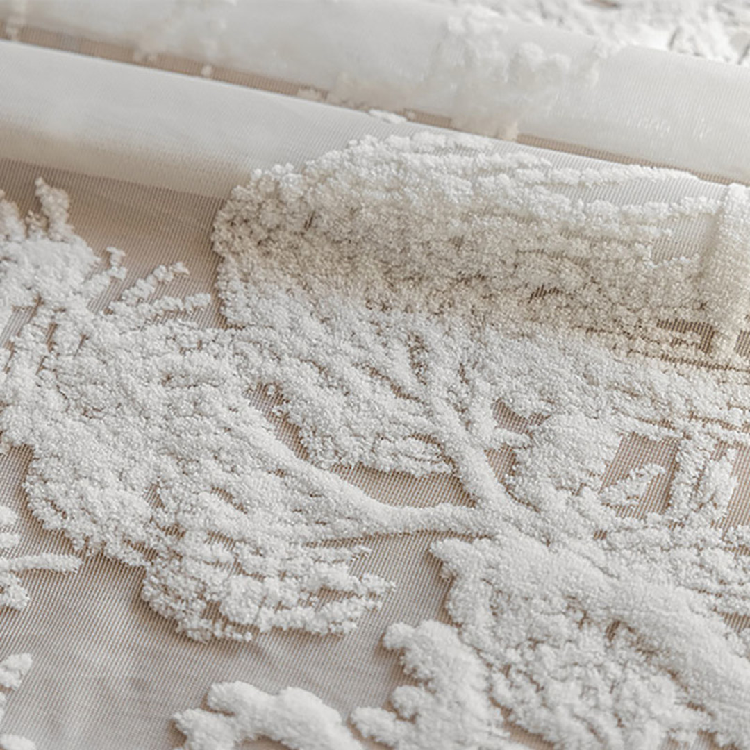 Whispering Willow Oriental Cut Ivory White Floral Sheer Curtain